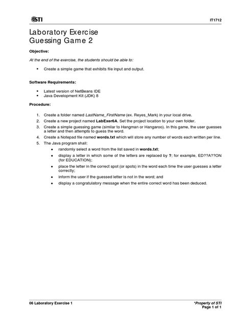 laboratory exercise guessing game 2 objective pdf