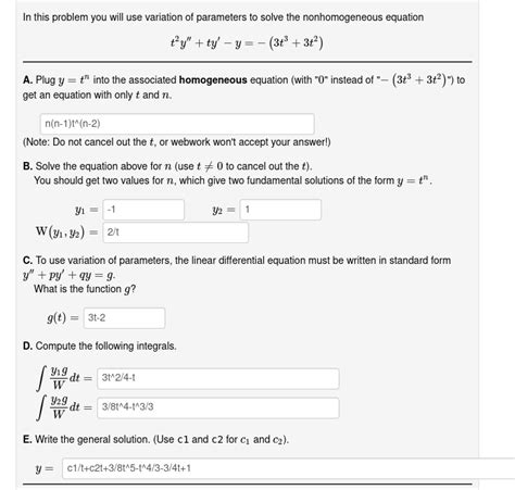 Solved In This Problem You Will Use Variation Of Parameters Chegg