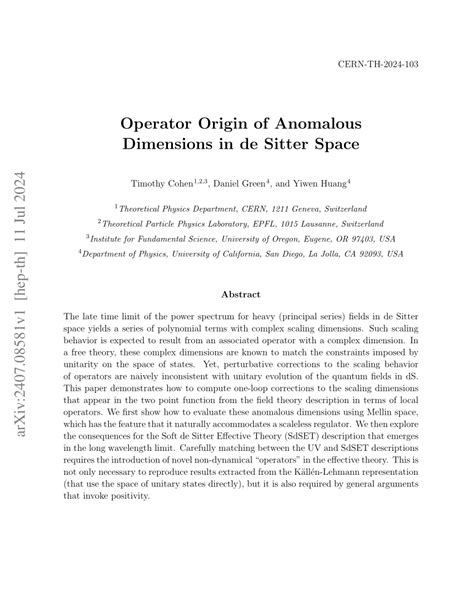 Pdf Operator Origin Of Anomalous Dimensions In De Sitter Space