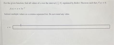 solved for the given function find all values of c over the