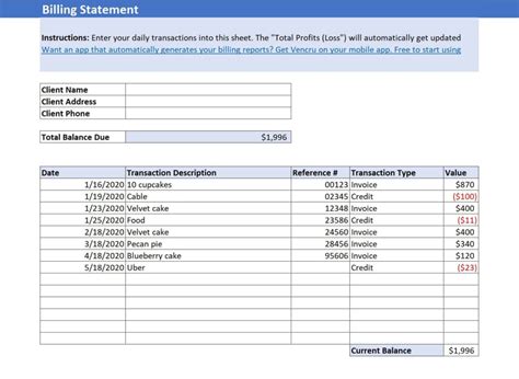 Statement Template For Excel