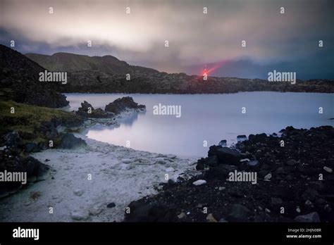 The Blue Lagoon In Iceland At Night Located Near The Town Of Grindavik
