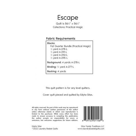Patterns Laundry Basket Quilts Edyta Sitar Escape Quilt Pattern