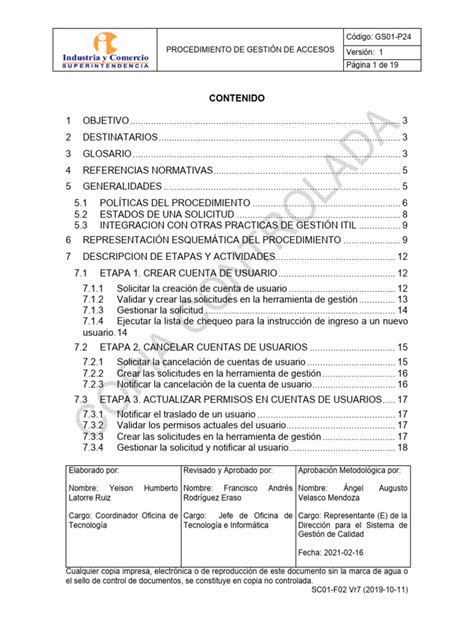 Gs01 P24 Procedimiento De GestiÓn De Accesos Copia Controlada Pdf