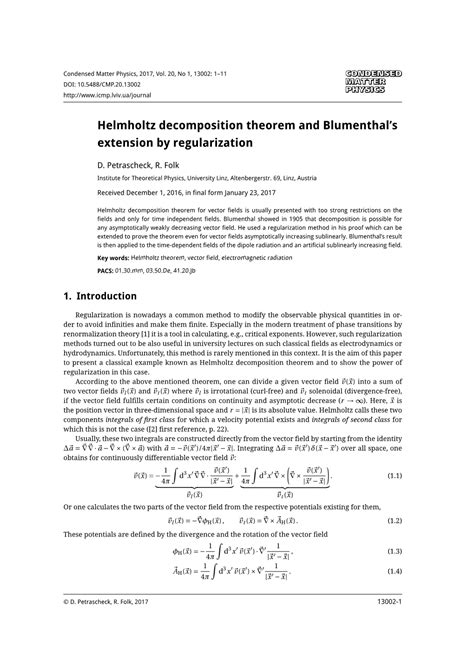 Helmholtz Decomposition Theorem And Blumenthals Extension By Regularization Docslib