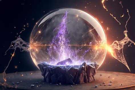 Premium Photo Glass Orb With Electric Energy Exploding Generative Ai