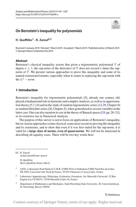 On Bernsteins Inequality For Polynomials Request Pdf