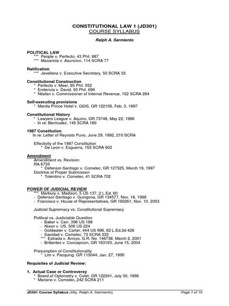 Constitutional Law 1 Course Syllabus 1 Pdf
