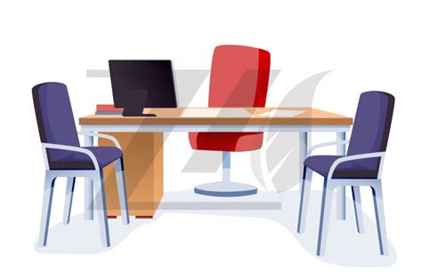 دانلود وکتور میز و صندلی مدرن دفتر با مانیتور کامپیوتر تصویر زمینه سفید