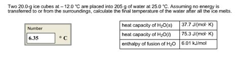 Solved Two 20 0 G Ice Cubes At 12 0 °c Are Placed Into 205