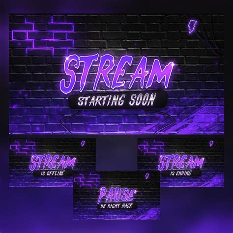 Animated Purple Neon Twitch Scenes Starting Soon Be Right Back Ending