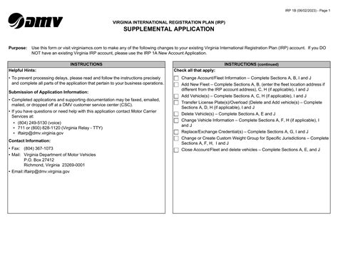 Form Irp 1b Virginia International Registration Plan Irp