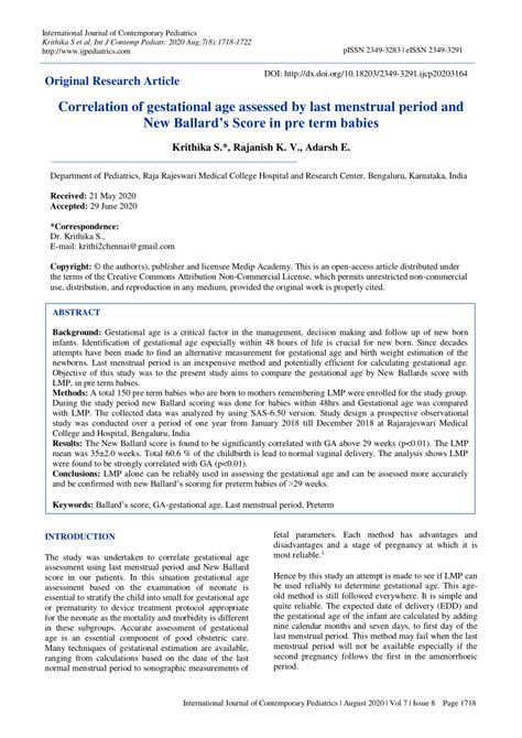 Pdf Correlation Of Gestational Age Assessed By Last Menstrual Period And New Ballards Score