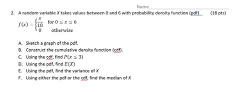 Solved Name 2 A Random Variable X Takes Values Between 0