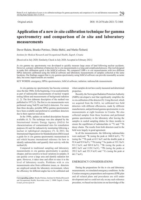 Pdf Application Of A New In Situ Calibration Technique For Gamma Spectrometry And Comparison