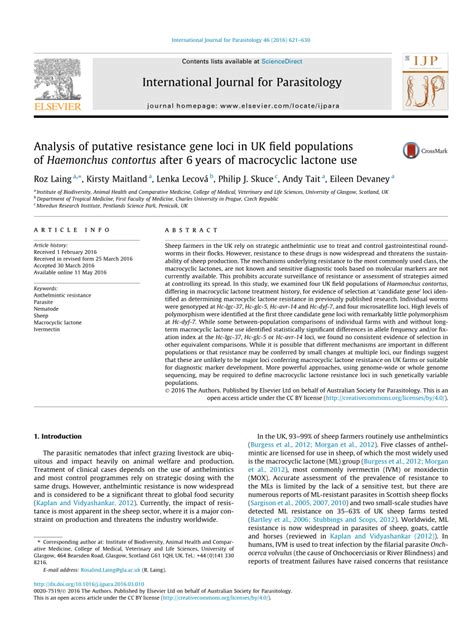 Pdf Analysis Of Putative Resistance Gene Loci In Uk Field Populations Of Haemonchus Contortus