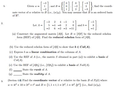 Solved Given W And B Find The Coordinate Vector Of W