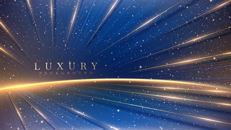 황금빛 네온 불빛과 보케 효과가 있는 빈 파란색 무대 장면 시상식 배경 디자인 요소 또는 제품 프로모션에 적합한 고급 배경 디자인 컨셉 3차원 형태에 대한 스톡 벡터 아트