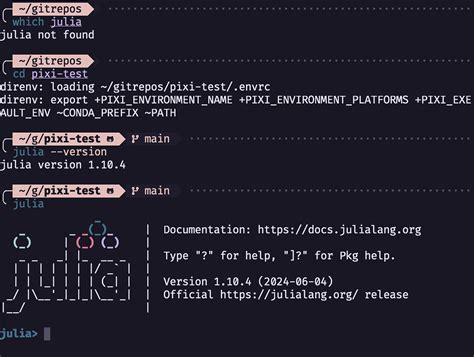 Managing `julia` Versions Using `pixi` General Usage Julia