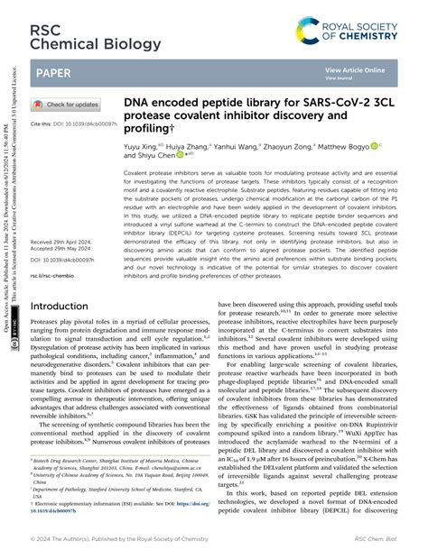 Pdf Dna Encoded Peptide Library For Sars Cov 2 3cl Protease Covalent