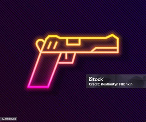 검은 색 배경에 고립 빛나는 네온 라인 권총 또는 총 아이콘 경찰 이나 군용 권총 작은 총기 벡터 일러스트레이션 경찰관에 대한 스톡 벡터 아트 및 기타 이미지 Istock