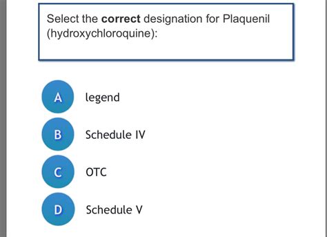 Solved Select the correct designation for Plaquenil | Chegg.com