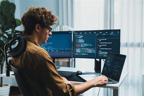 It Developer With Stressful Overworked In Creating Online Software Code Gusher Stock Image