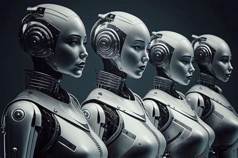 Premium Photo Image Of A Row Of Female Robots Representing Artificial