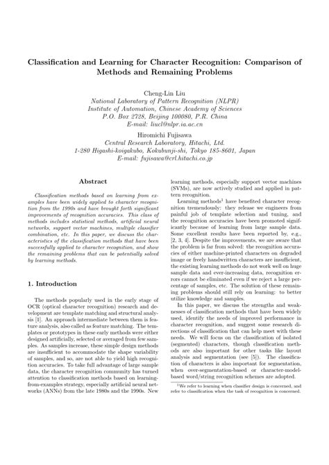 Pdf Classification And Learning Methods For Character Recognition