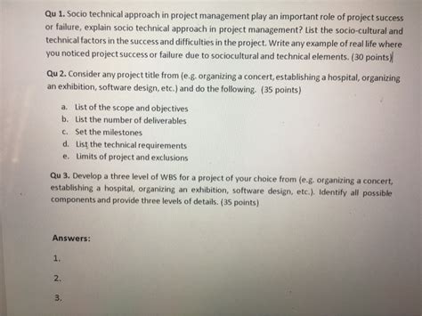 Solved Qu 1 Socio Technical Approach In Project Management