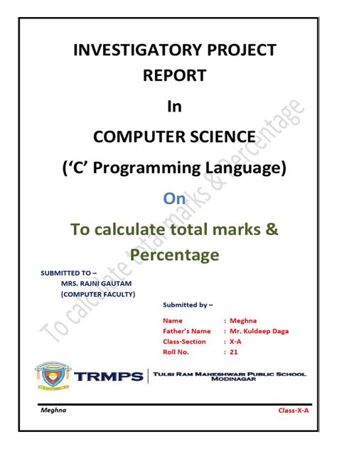 To Calculate Total Marks And Percentage Pdf C Programming Language