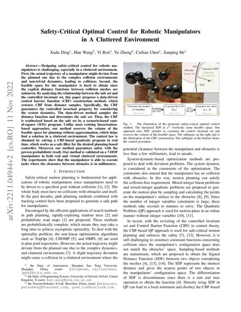 Safety Critical Optimal Control For Robotic Manipulators In A Cluttered Environment Deepai