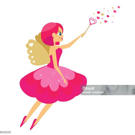 아름 다운 큐 피드 소녀 사랑 먼지 확산입니다 핑크 드레스 날개가 퍼덕거리는 지팡이 비행 요정 날개 발렌타인 날 로맨틱 캐릭터입니다 벡터 일러스트 레이 션 공 스포츠 장비에