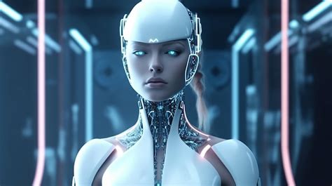 Premium Ai Image Futuristic Ai Android Robot Beautiful Female Woman Cyborg