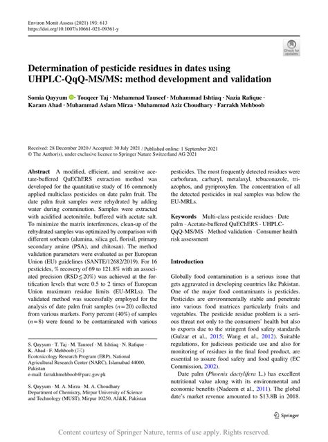 Determination Of Pesticide Residues In Dates Using Uhplc Qqq Msms Method Development And