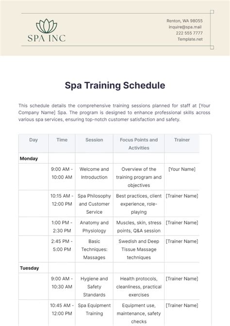 Free Training Schedule Templates Editable And Printable