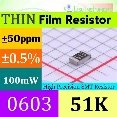 Jual 51kΩ 0603 ±0 5 Thin Film Resistor Smd ±50ppm °c 100mw 513 51k