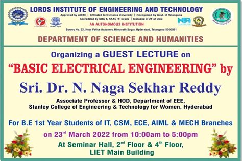 Guest Lectures On Basic Electrical Engineering Lords Institute Of Engineering And Technology