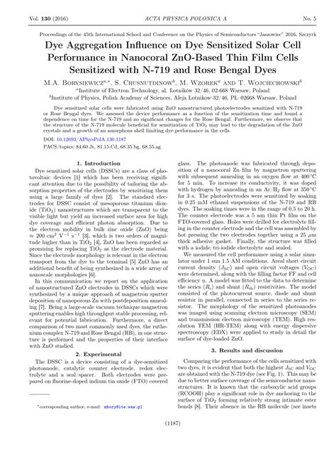 Pdf Dye Aggregation Influence On Dye Sensitized Solar Cell Performance In Nanocoral Zno Based
