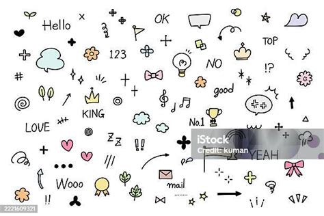 손으로 그린 낙서 벡터 자료 세트 일러스트 화살표 하트 말풍선 장식 손으로 쓴 편지 반짝이 1에 대한 스톡 벡터 아트 및 기타 이미지 Istock