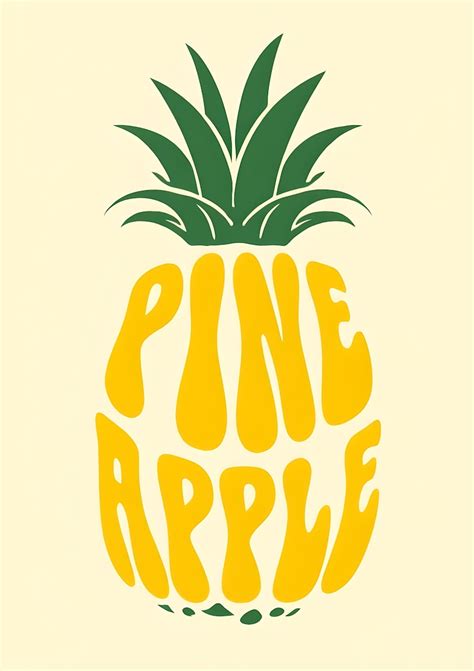 Retro Pineapple Poster Bold Typography Illustration Colourful