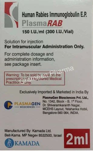 Plasma Rab Human Rabies Immunoglobulin 150 Iu Ml Packaging Type Vial At Best Price In Mumbai