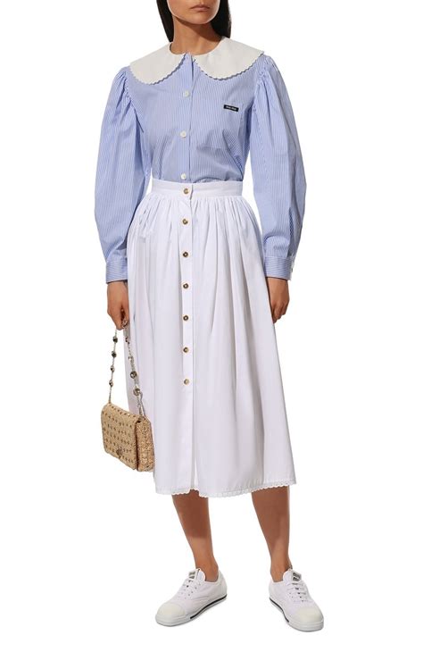 Женская голубая хлопковая блузка Miu Miu купить в интернет магазине ЦУМ арт Mk1539 Z58 F0076