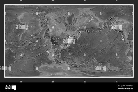 Okhotsk Tectonic Plate On The Grayscale Elevation Map In The Patterson Cylindrical Oblique