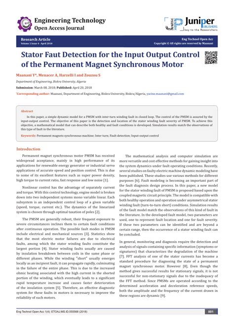 Pdf Stator Faut Detection For The Input Output Control Of The Permanent Magnet Synchronous Motor