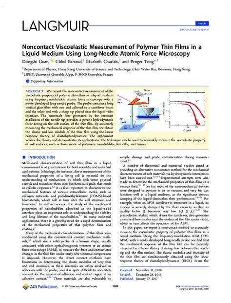 Pdf Noncontact Viscoelastic Measurement Of Polymer Thin Films In A Liquid Medium Using Long
