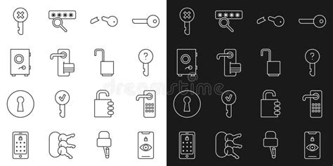 Set Line Eye Scan Digital Door Lock Undefined Key Broken Safe Wrong And Open Padlock Icon