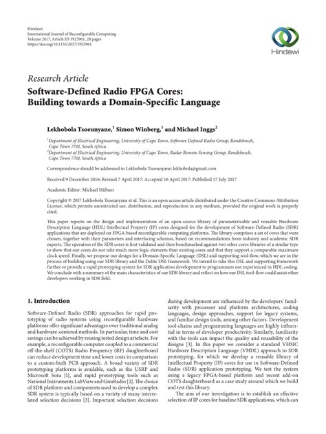 pdf software defined radio fpga cores building towards a domain