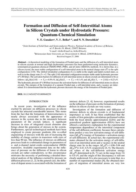 Pdf Formation And Diffusion Of Self Interstitial Atoms In Silicon Crystals Under Hydrostatic