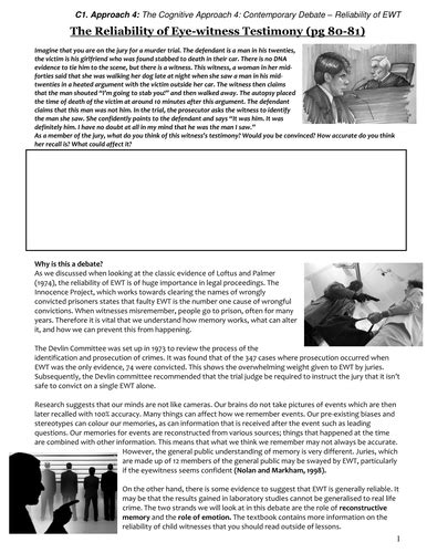 Eduqas Wjec New Syllabus As Psychology Cognitive Approach Teaching Resources